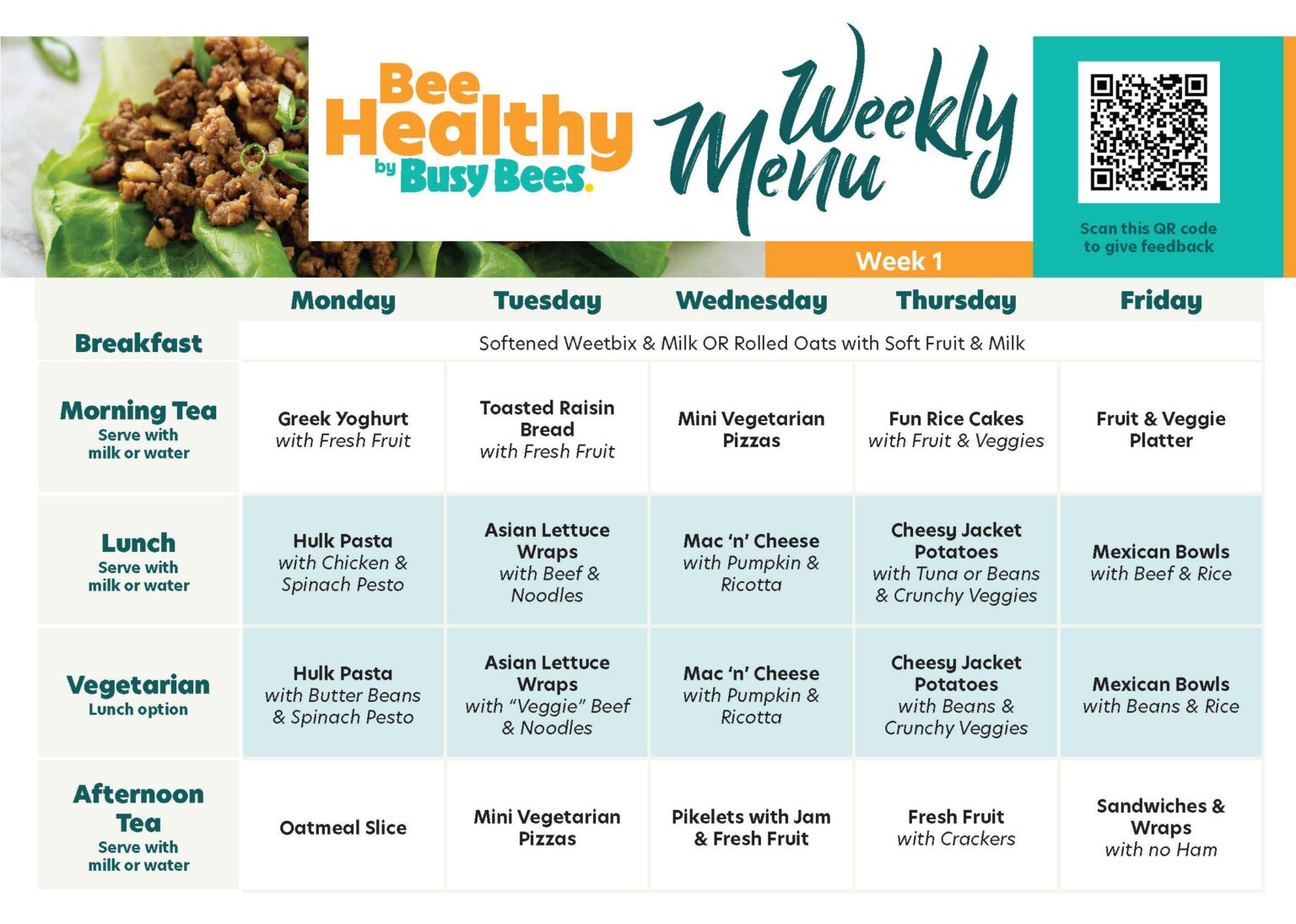 Bee Healthy Childcare Menu - Busy Bees